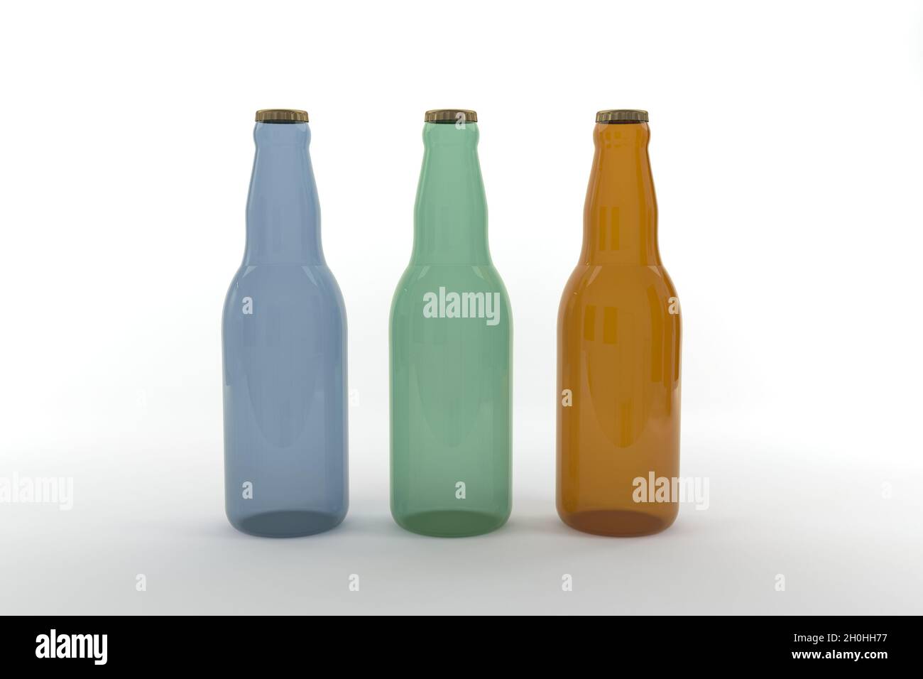 3d render of three bottles with crown caps isolated on white background ...