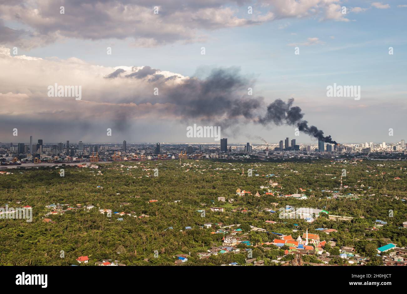 Bangkok, Thailand - 10 Oct, 2021 : Plume of smoke clouds from Burnt ...