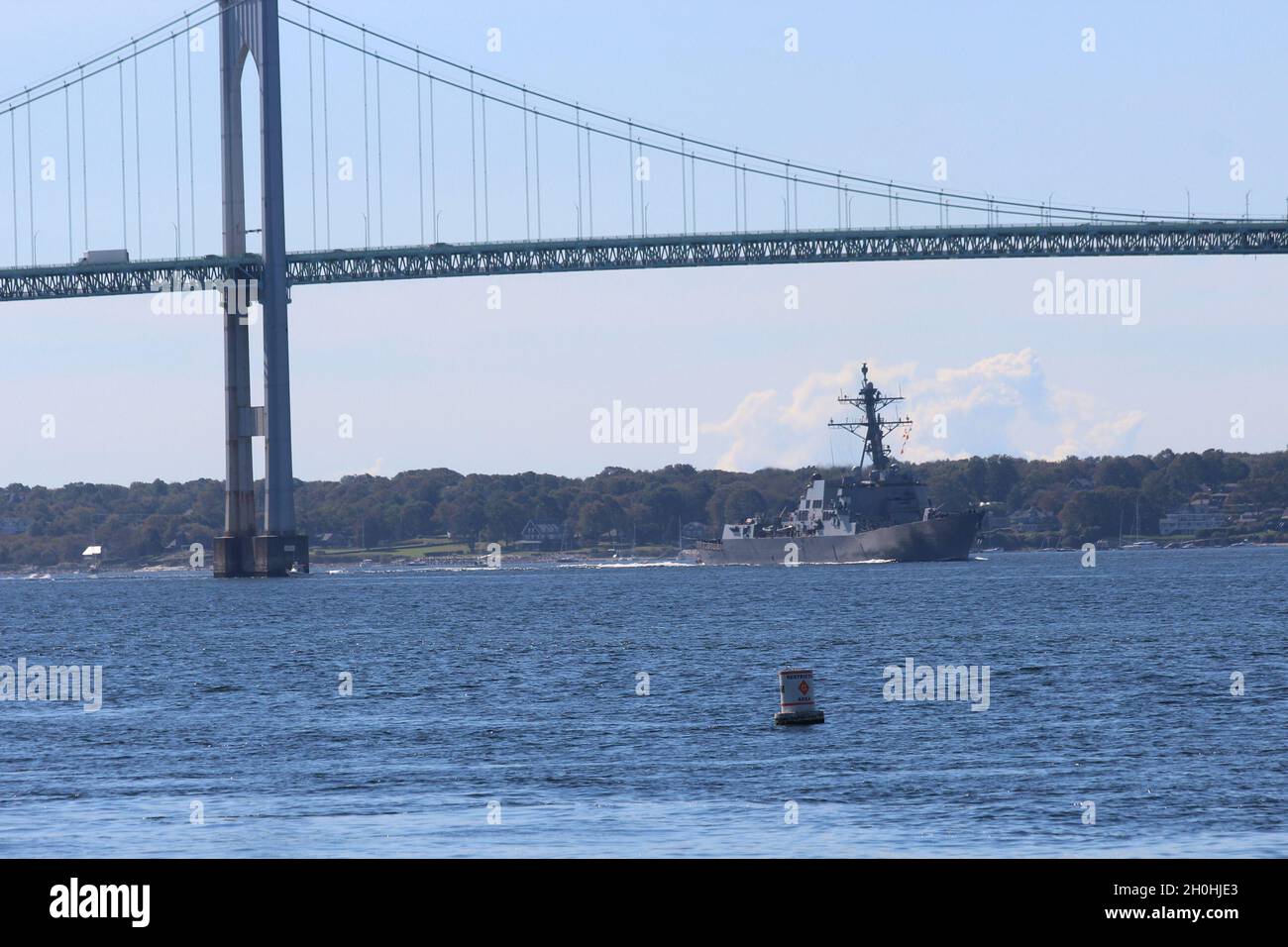 PCU USS Daniel Inouye (DDG 118) passes beneath the Clairborne Pell ...