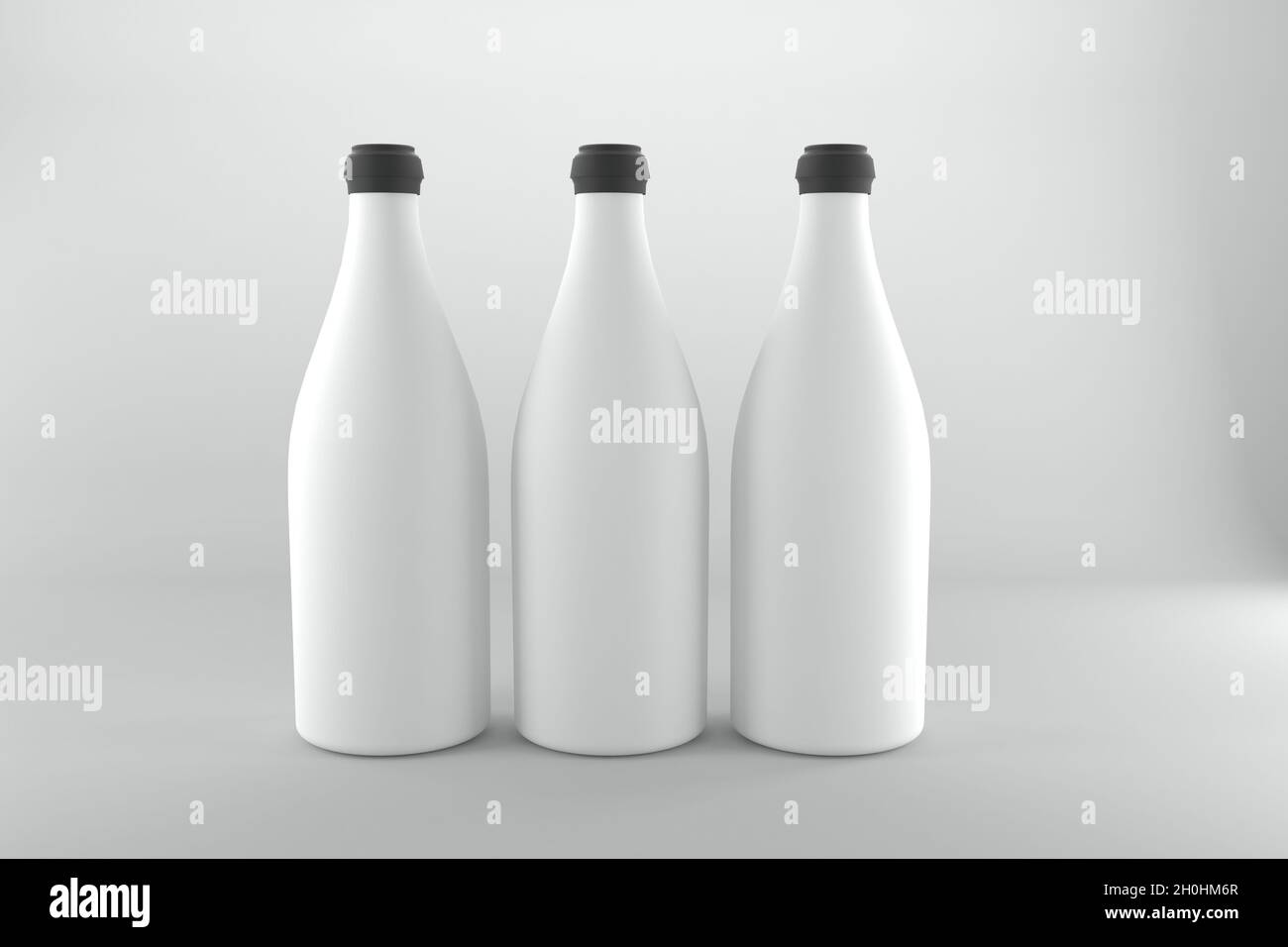 3d render of white bottles with black caps isolated on white background ...