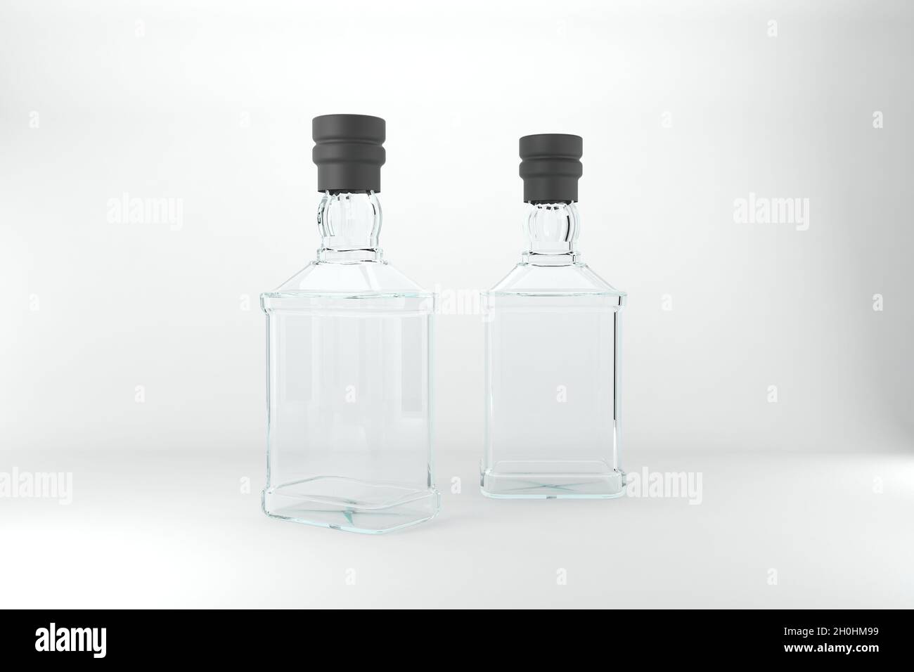 3d render of clear bottles with black caps isolated on white background ...