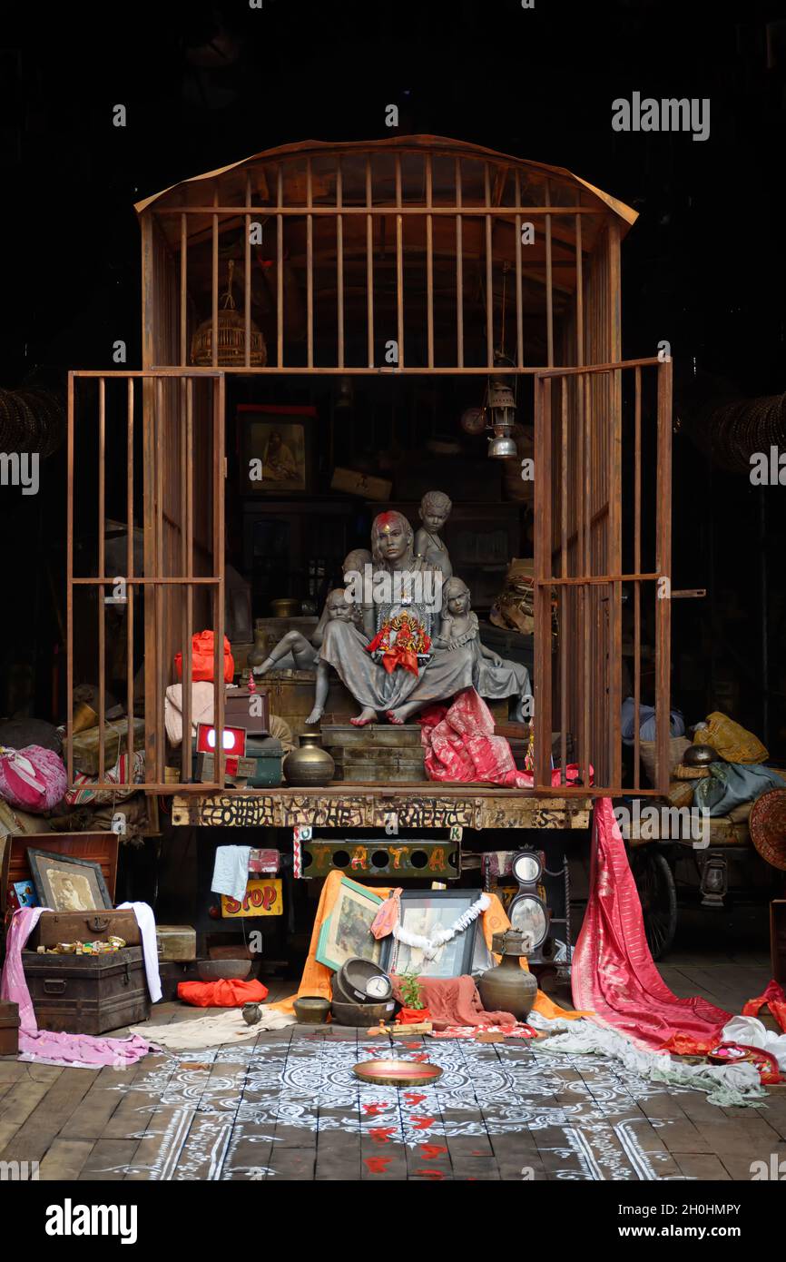 Goddess Durga idol decorated at puja pandal at Barisha club, Kolkata ...