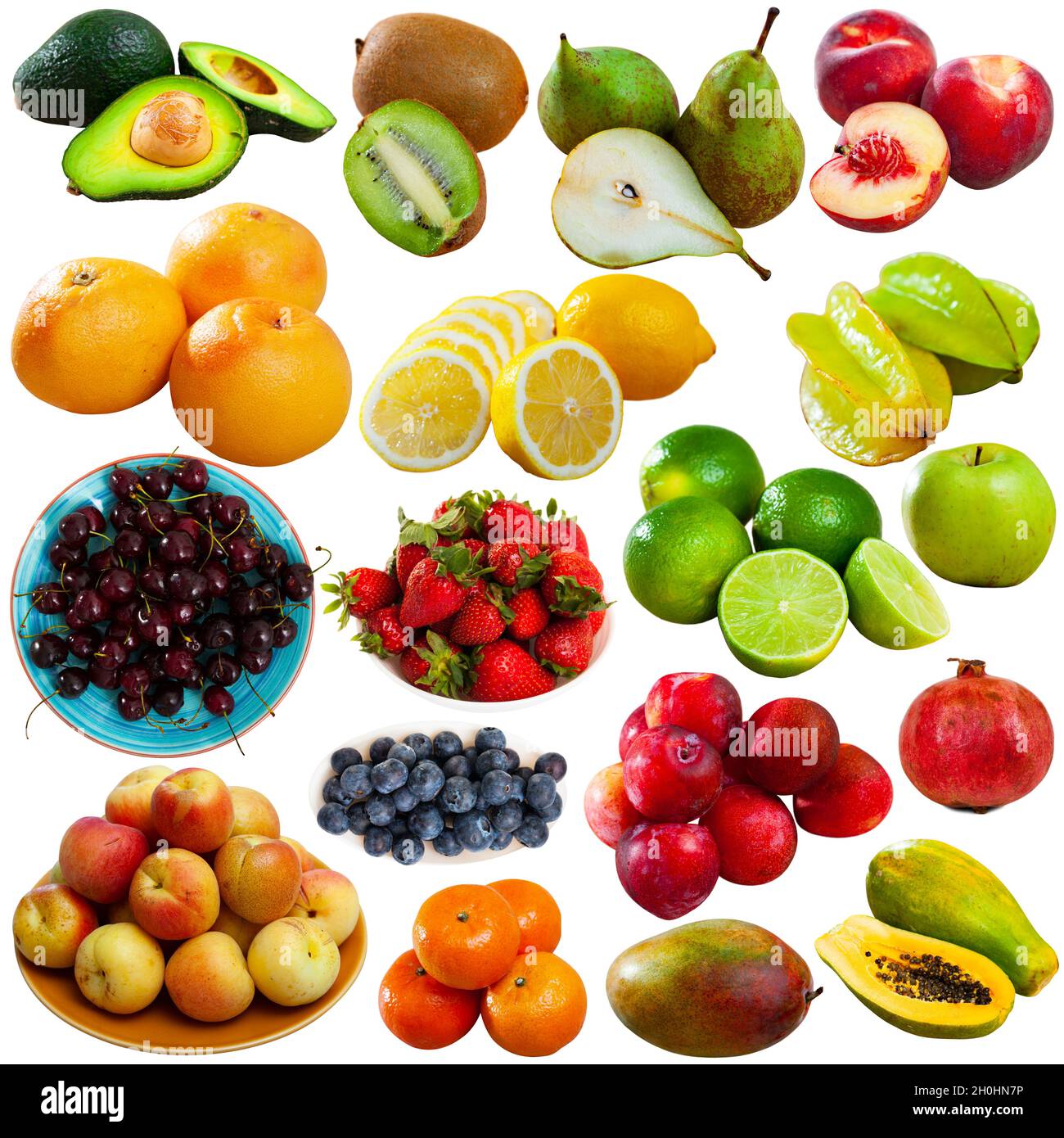 Collage with fruits on white background Stock Photo - Alamy