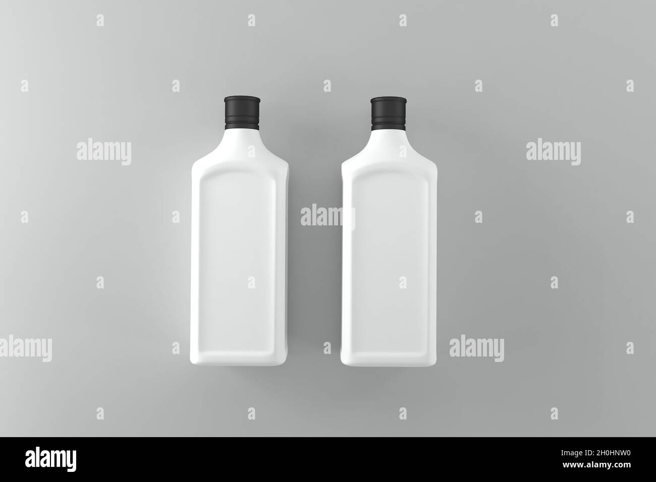 3d render of white bottles with black caps isolated on gray background ...