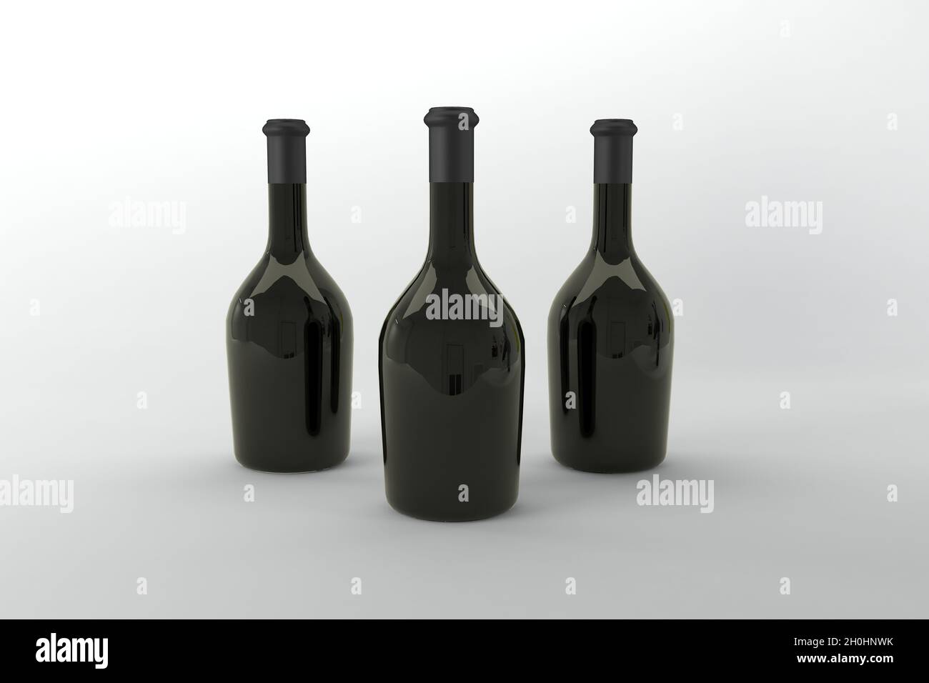 3d render of black long bottles isolated on white background Stock ...