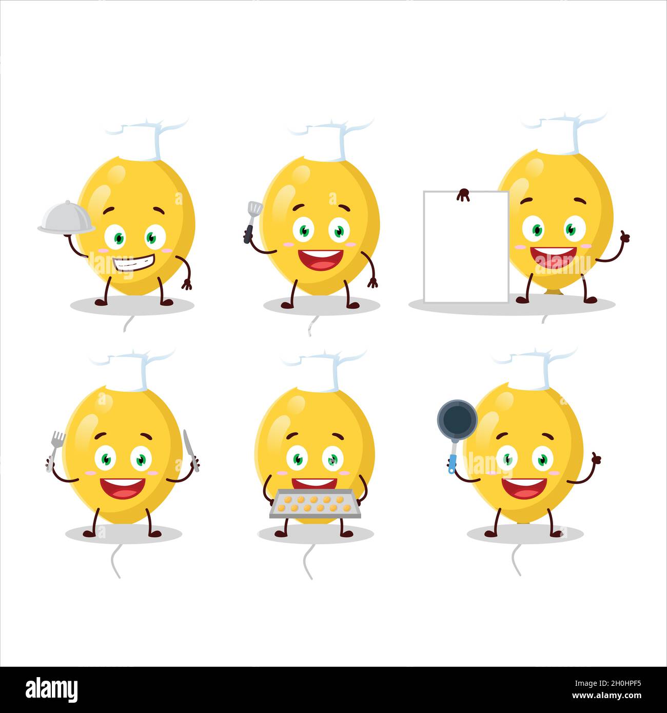Cartoon character of yellow balloons with various chef emoticons ...