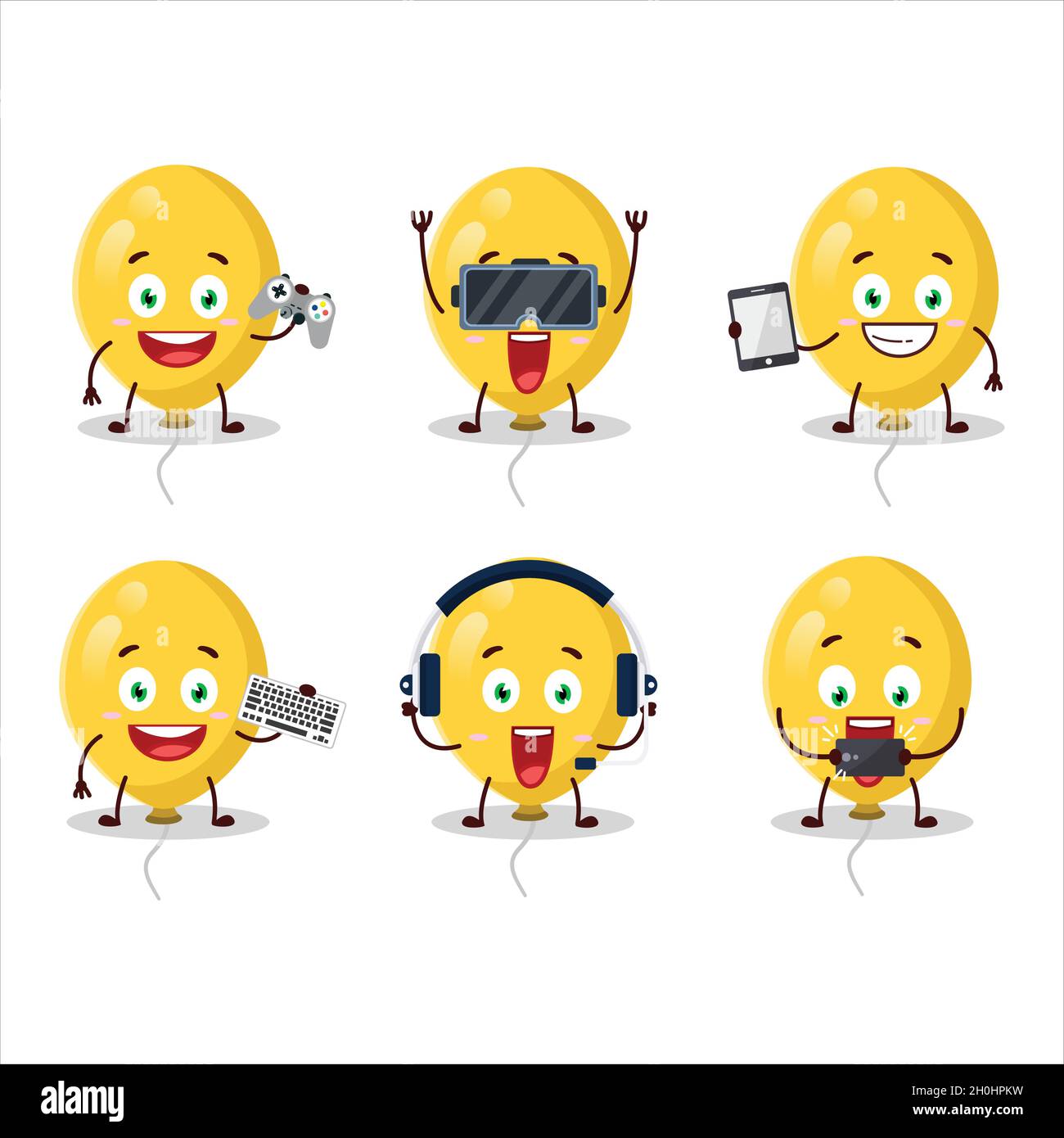 Yellow balloons cartoon character are playing games with various cute ...