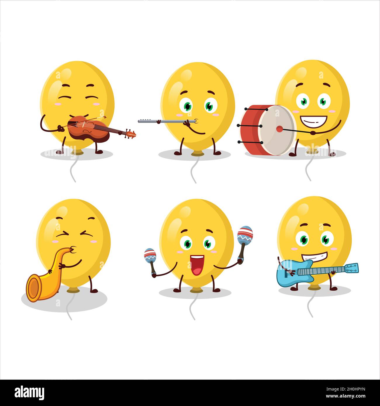 Cartoon character of yellow balloons playing some musical instruments ...