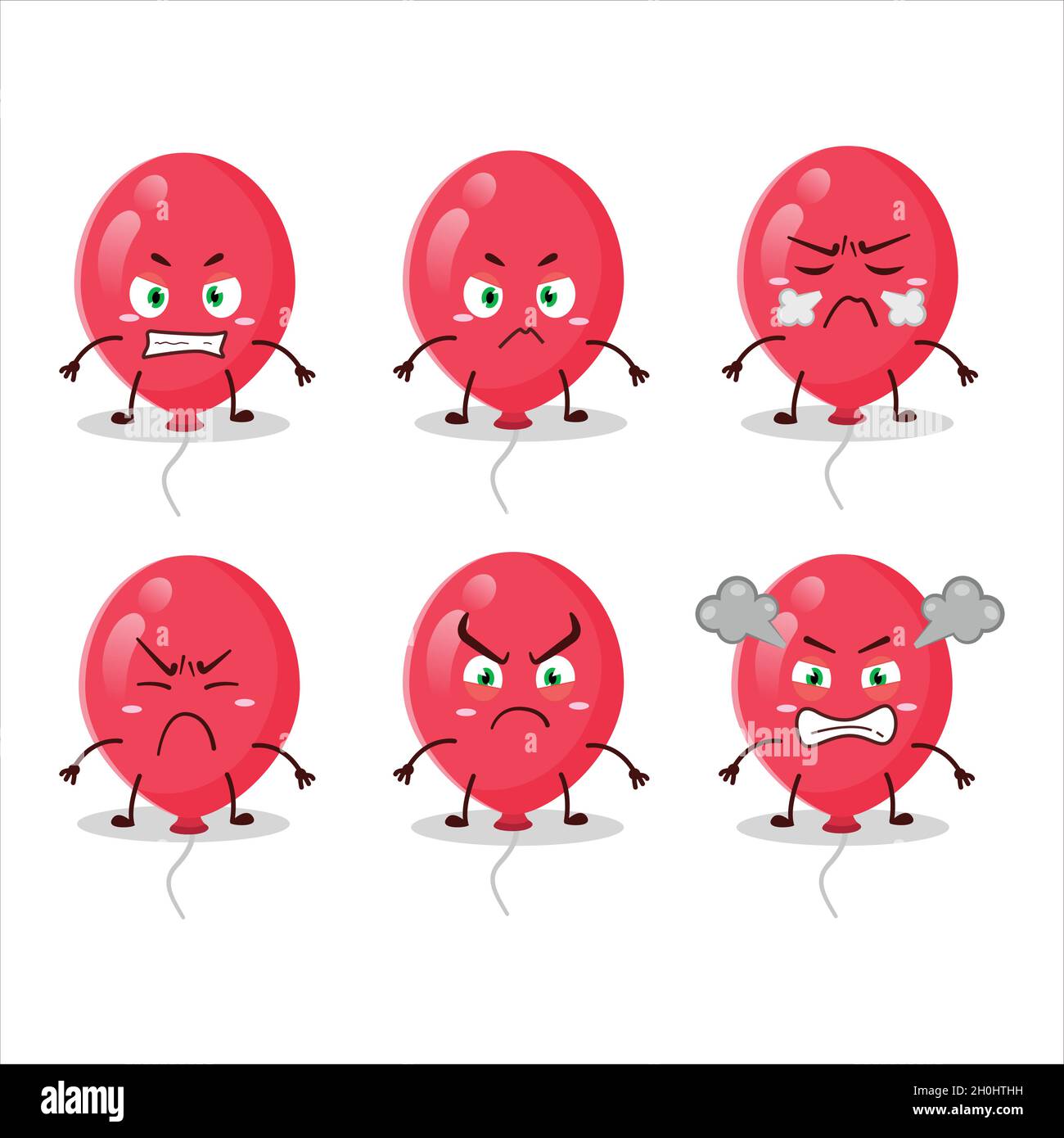 Red balloons cartoon character with various angry expressions. Vector ...