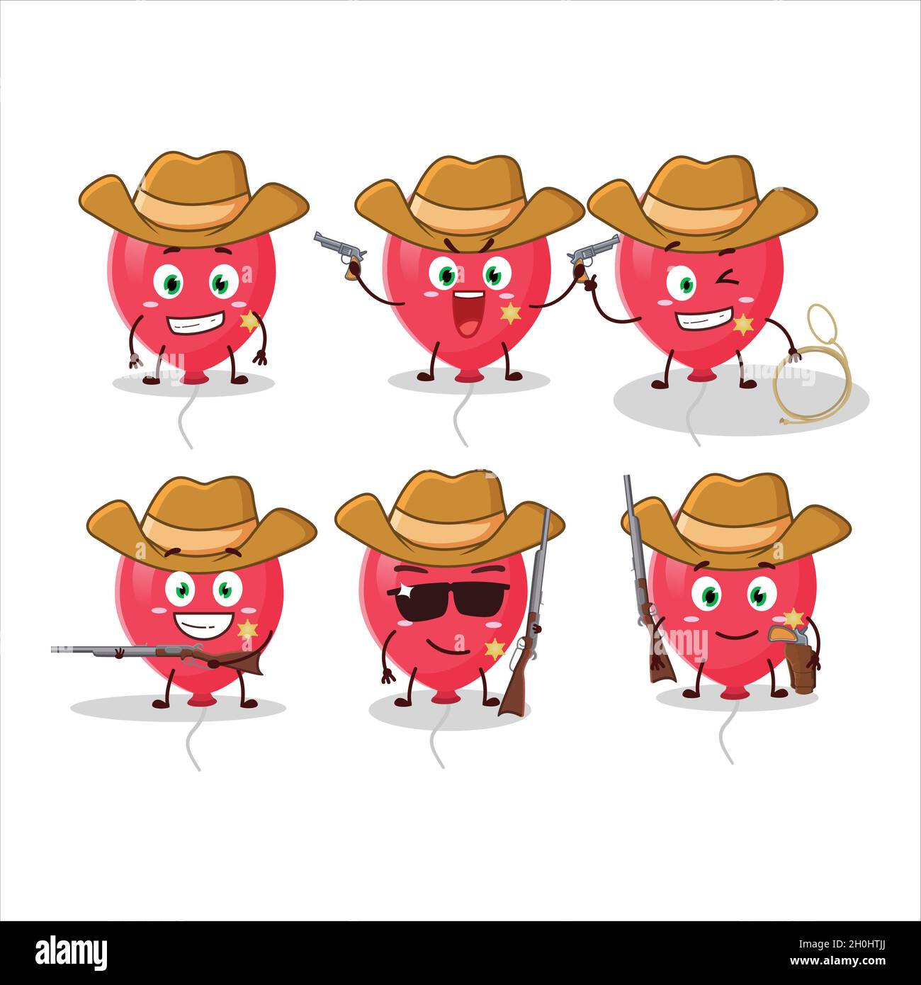 Cool cowboy red balloons cartoon character with a cute hat. Vector ...