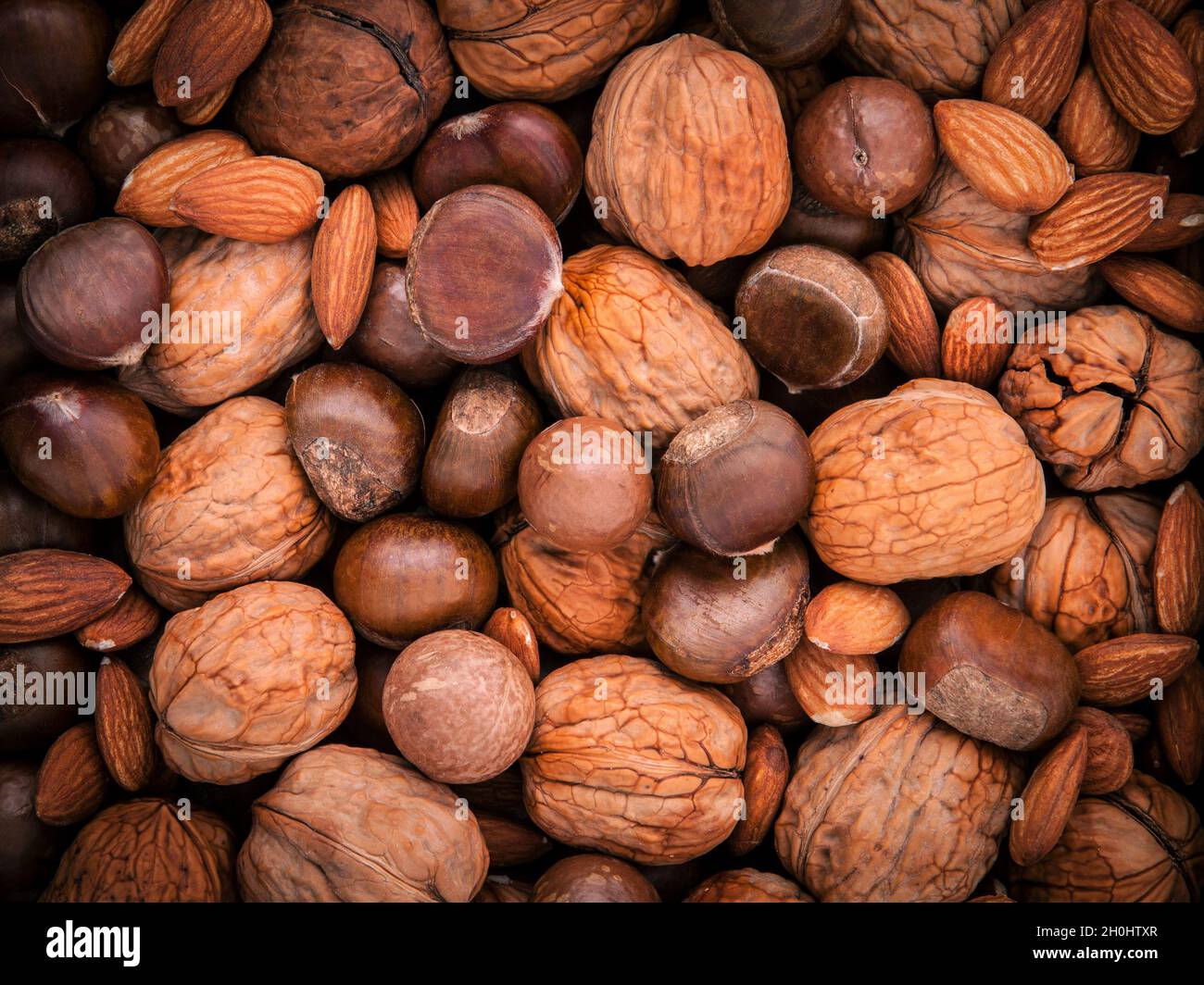 Background from different kinds of nuts in shells ,cashew, almond ...
