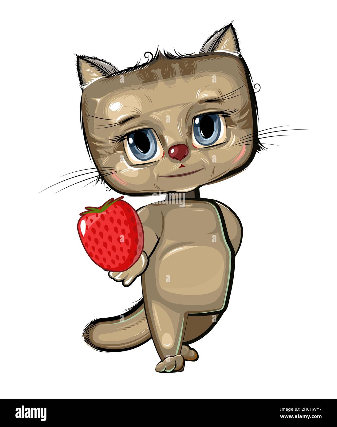 Cute kid Cat stretches out his hand offering a treat. He wants to ...