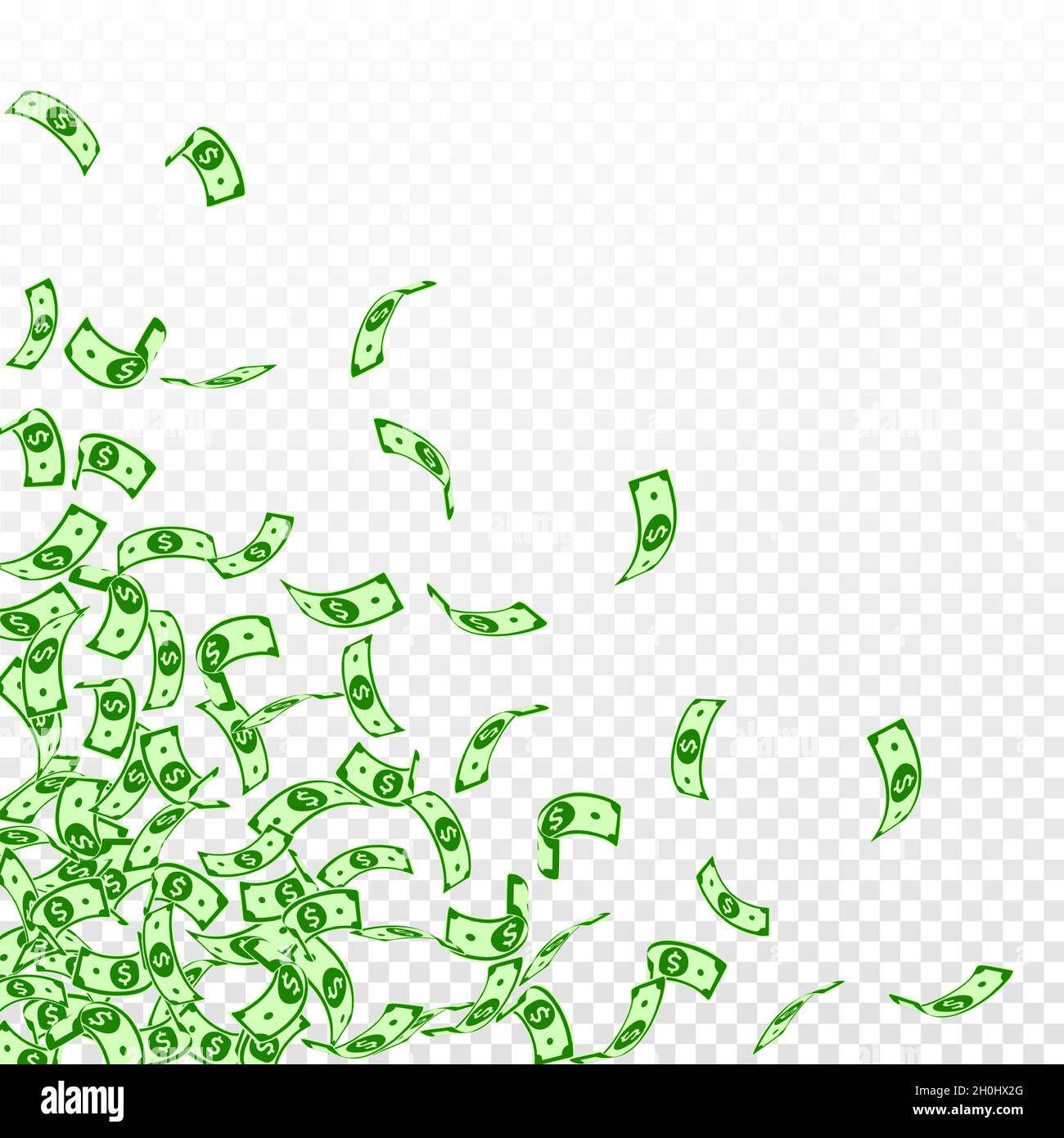 American dollar notes falling. Small USD bills on transparent ...