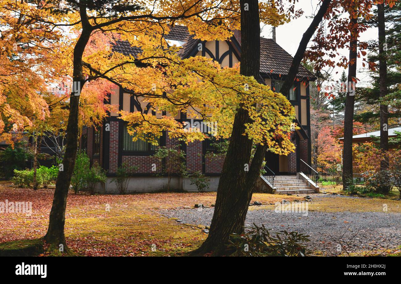 Beautiful countryside autumn scene in Karuizawa, Japan. Karuizawa is an ...
