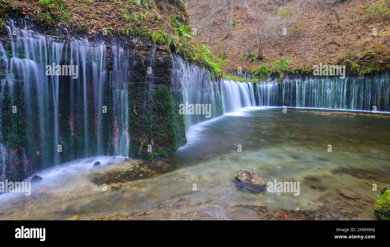 Beautiful scenery of Shiraito Waterfall in Karuizawa, Japan. The site ...