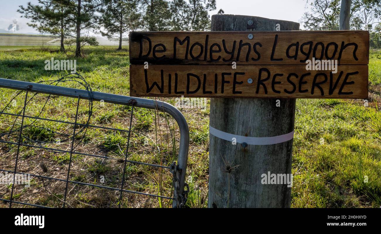 Marian, Queensland, Australia - October 2021: Timber sign for De ...