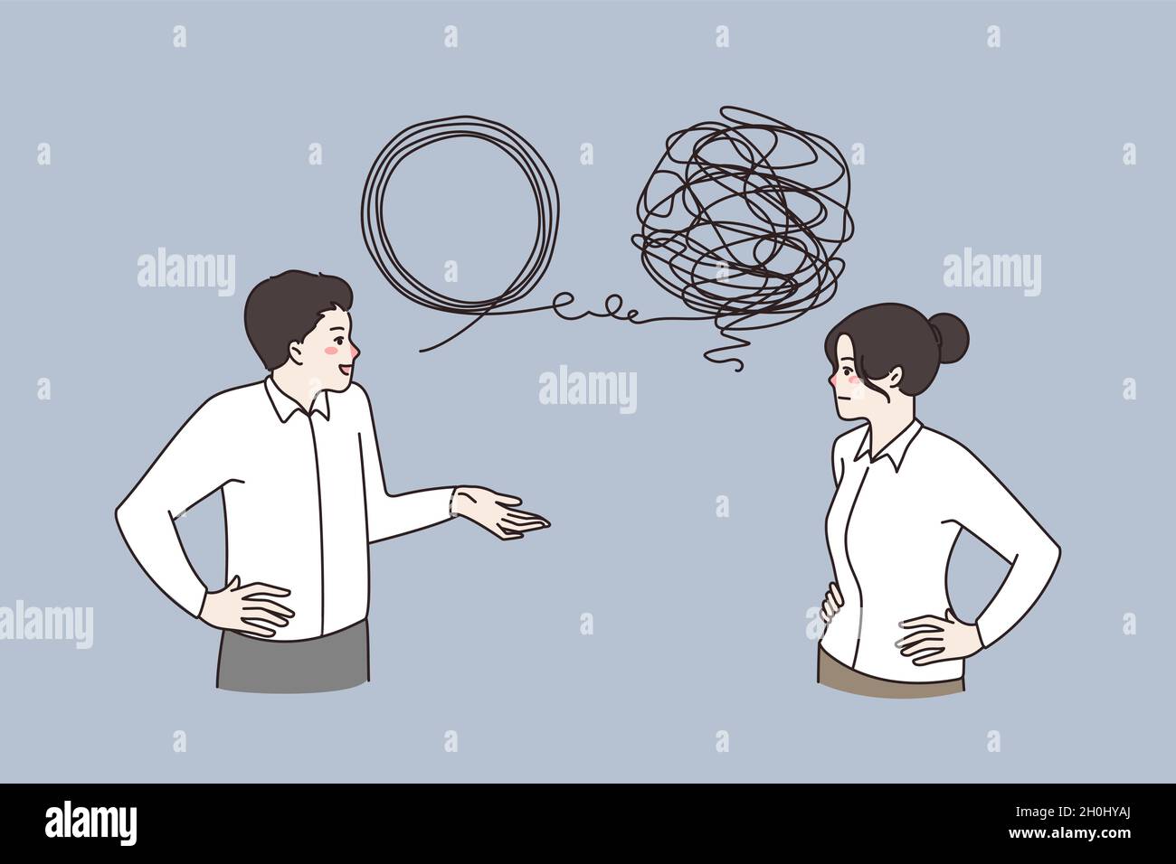 Businesspeople talk brainstorm discuss idea together, solve business problem. Man and woman ...