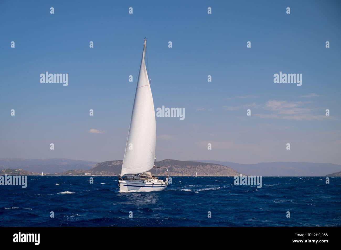 Catamaran sailboat cruising on mediterranean hi-res stock photography ...