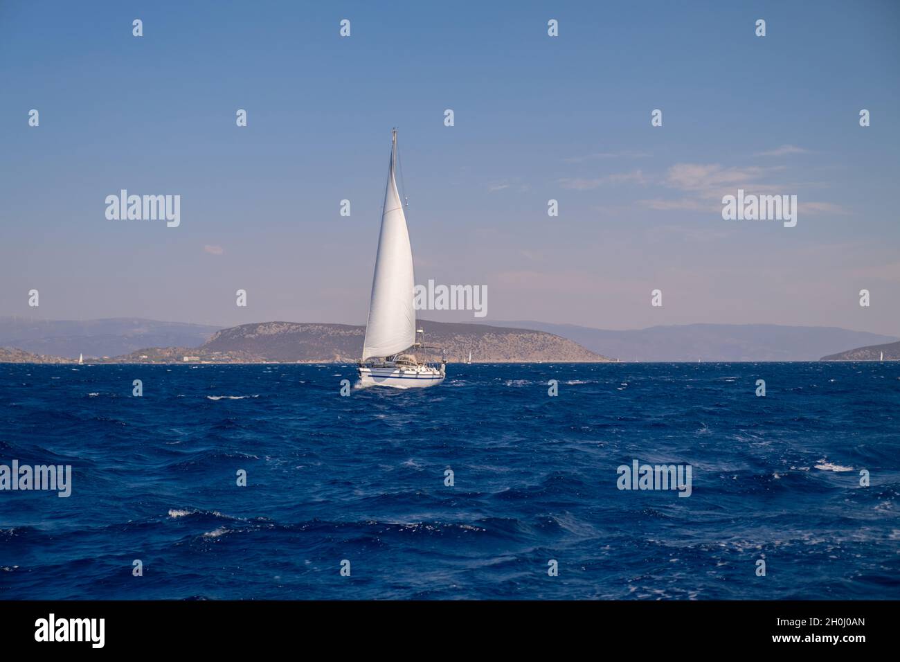 Catamaran sailboat cruising on mediterranean hi-res stock photography ...