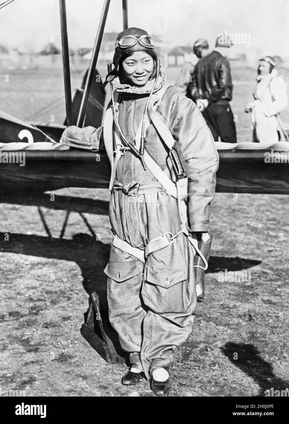 Chinese pilot at Roosevelt Field airfield near Mineola on Long Island ...