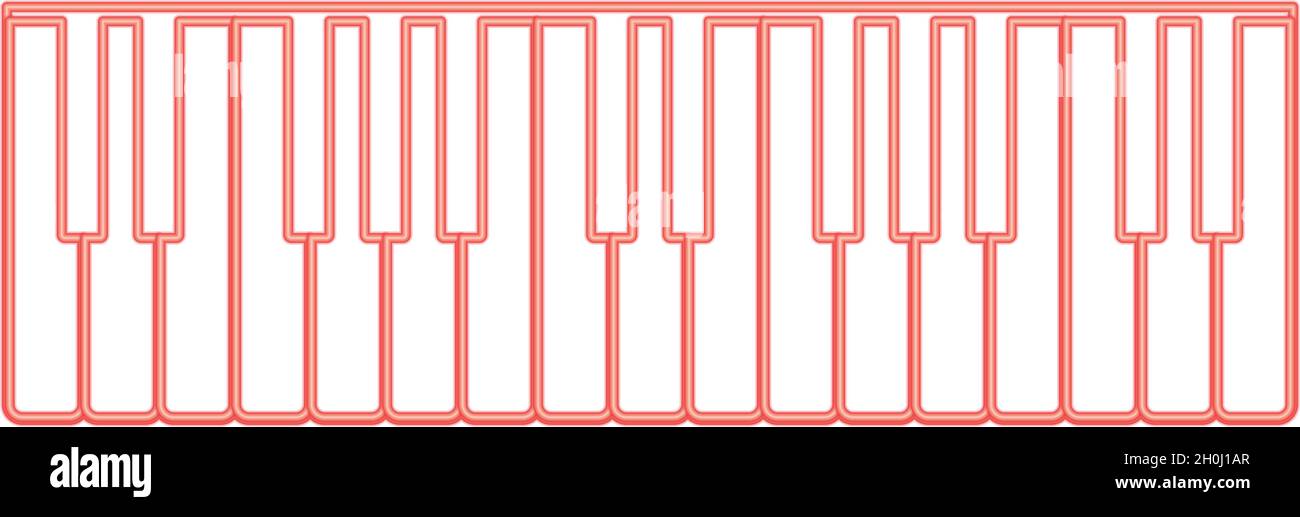Neon piano keys red color vector illustration flat style light image ...
