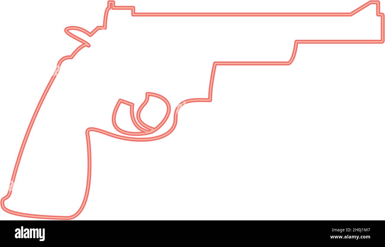Neon gun revolver red color vector illustration flat style light image ...
