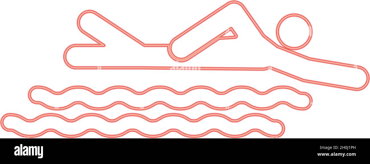 Neon swimming person stick red color vector illustration flat style ...