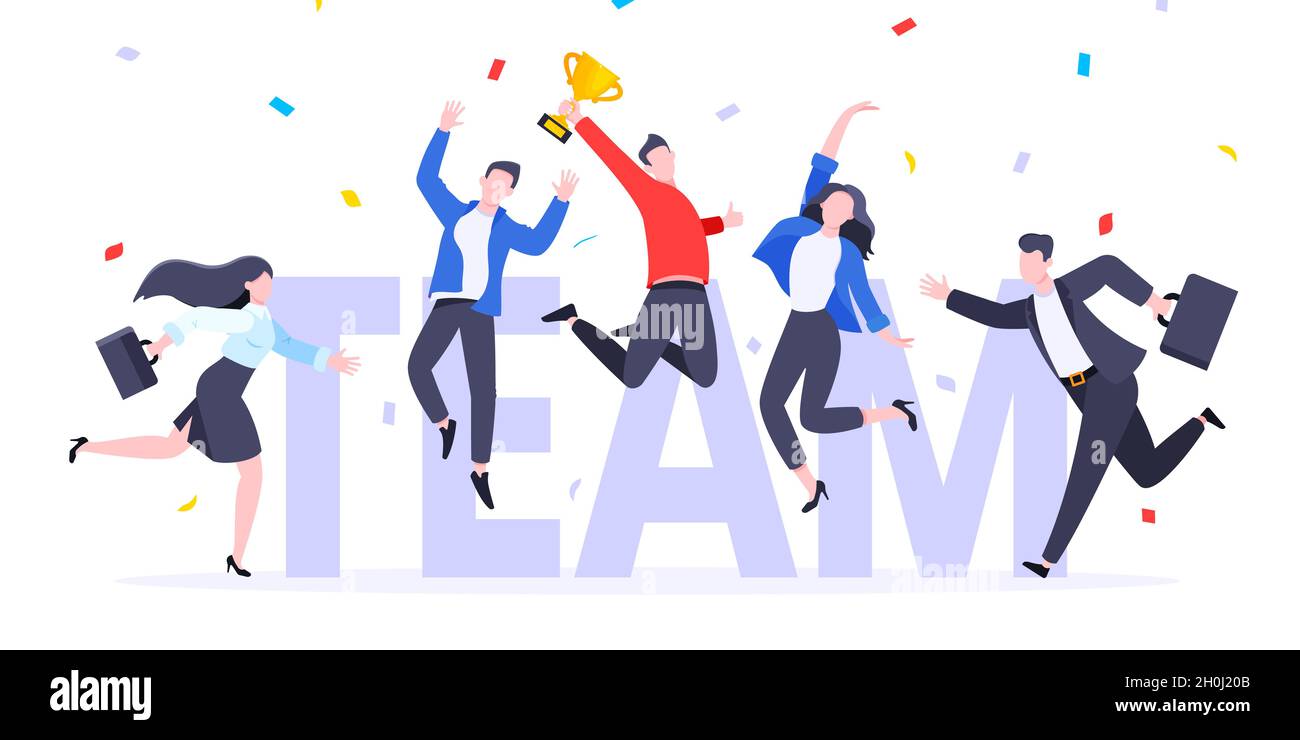 Happy business employee team winners award ceremony flat style design ...