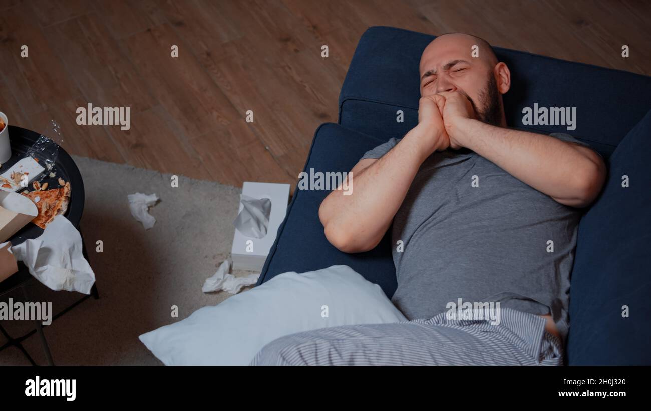 Desperate, traumatized, scared, shocked man unwilling to stop crying ...