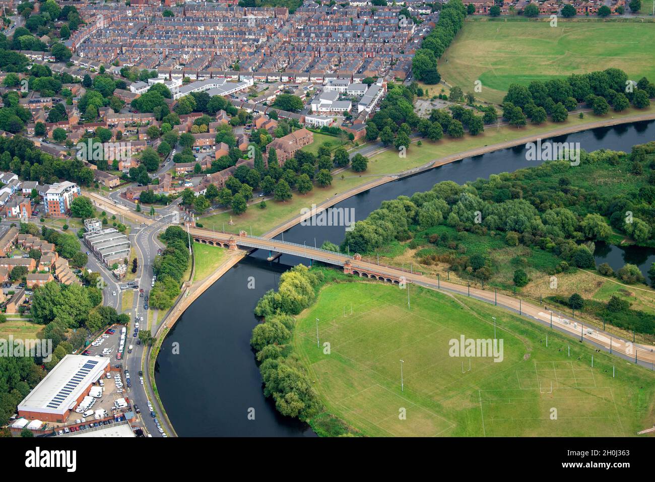 Aerial image of the Tram Bridge over the River Trent in the Meadows ...