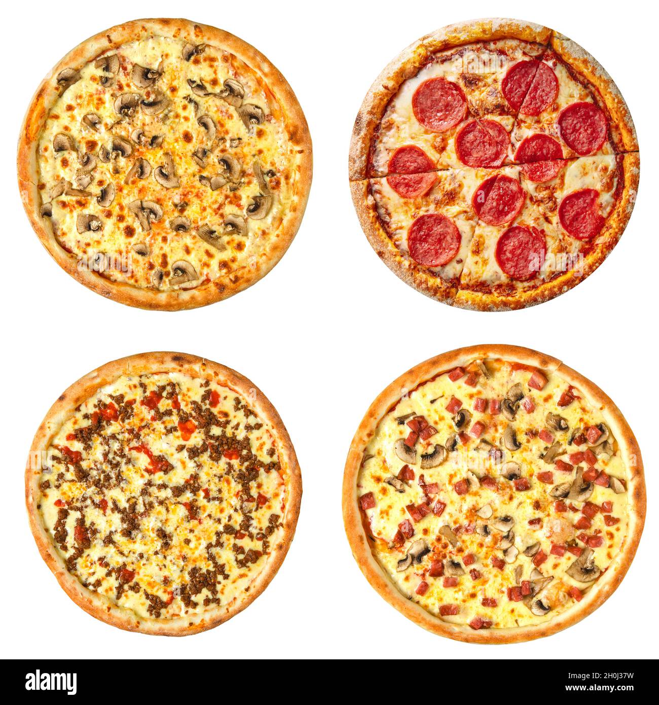 Set of different pizzas collage isolated on white Stock Photo - Alamy