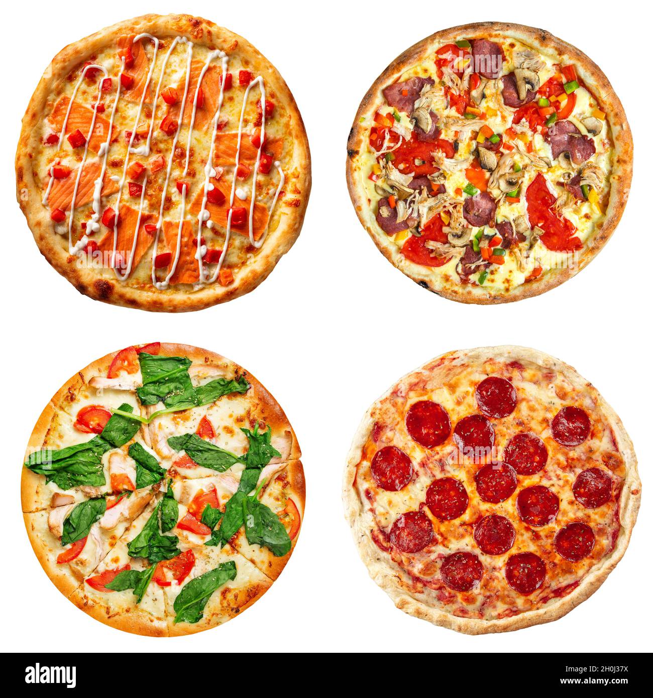 Set of different pizzas collage isolated on white Stock Photo - Alamy