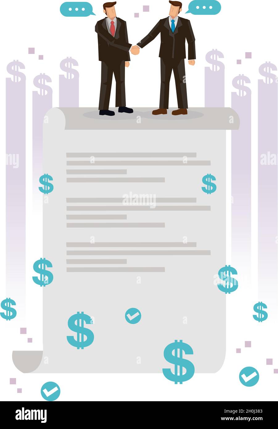 Business people standing on a signed contract. Concept business ...