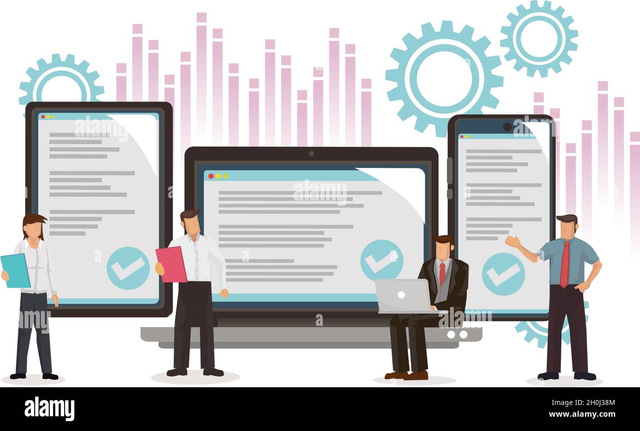 Business people are working on creating a website, applications ...