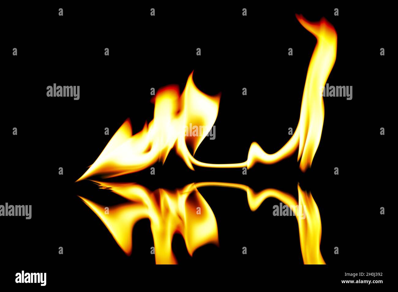 Fire flames isolated on black with reflection Stock Photo - Alamy