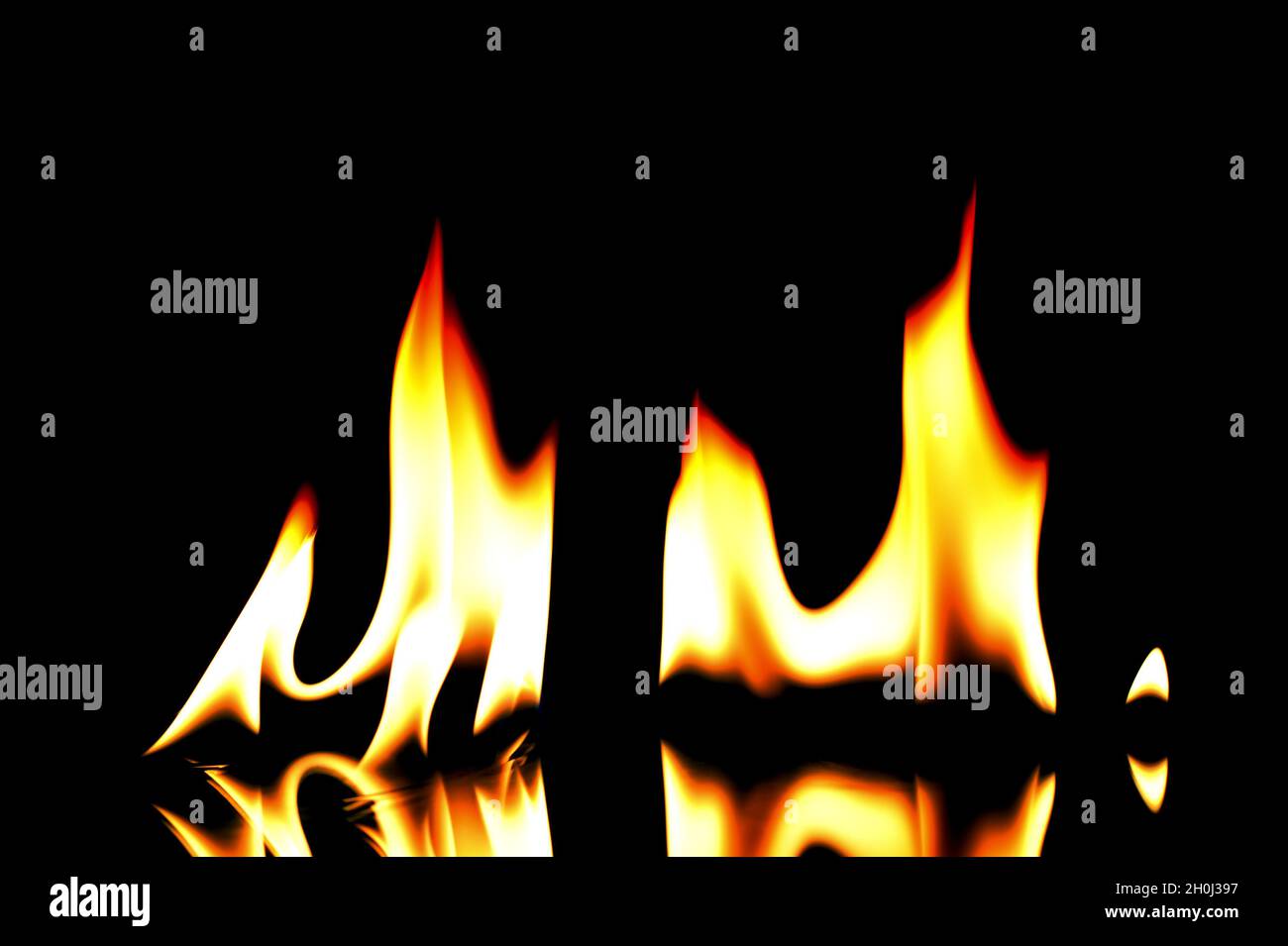 Fire flames isolated on black with reflection Stock Photo - Alamy