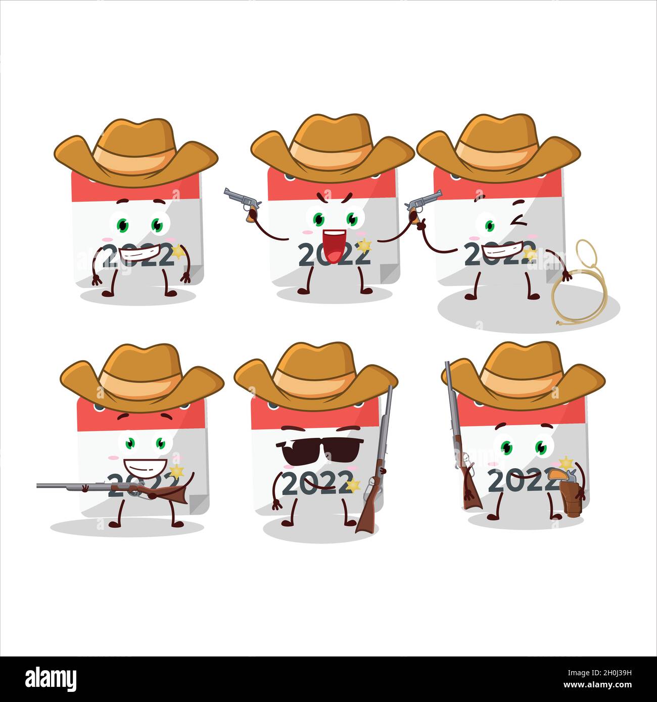 Cool cowboy 2022 calendar cartoon character with a cute hat. Vector ...