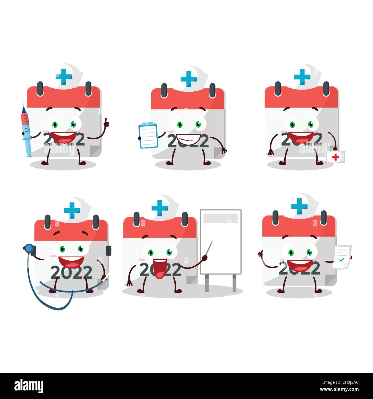 Doctor profession emoticon with 2022 calendar cartoon character. Vector ...