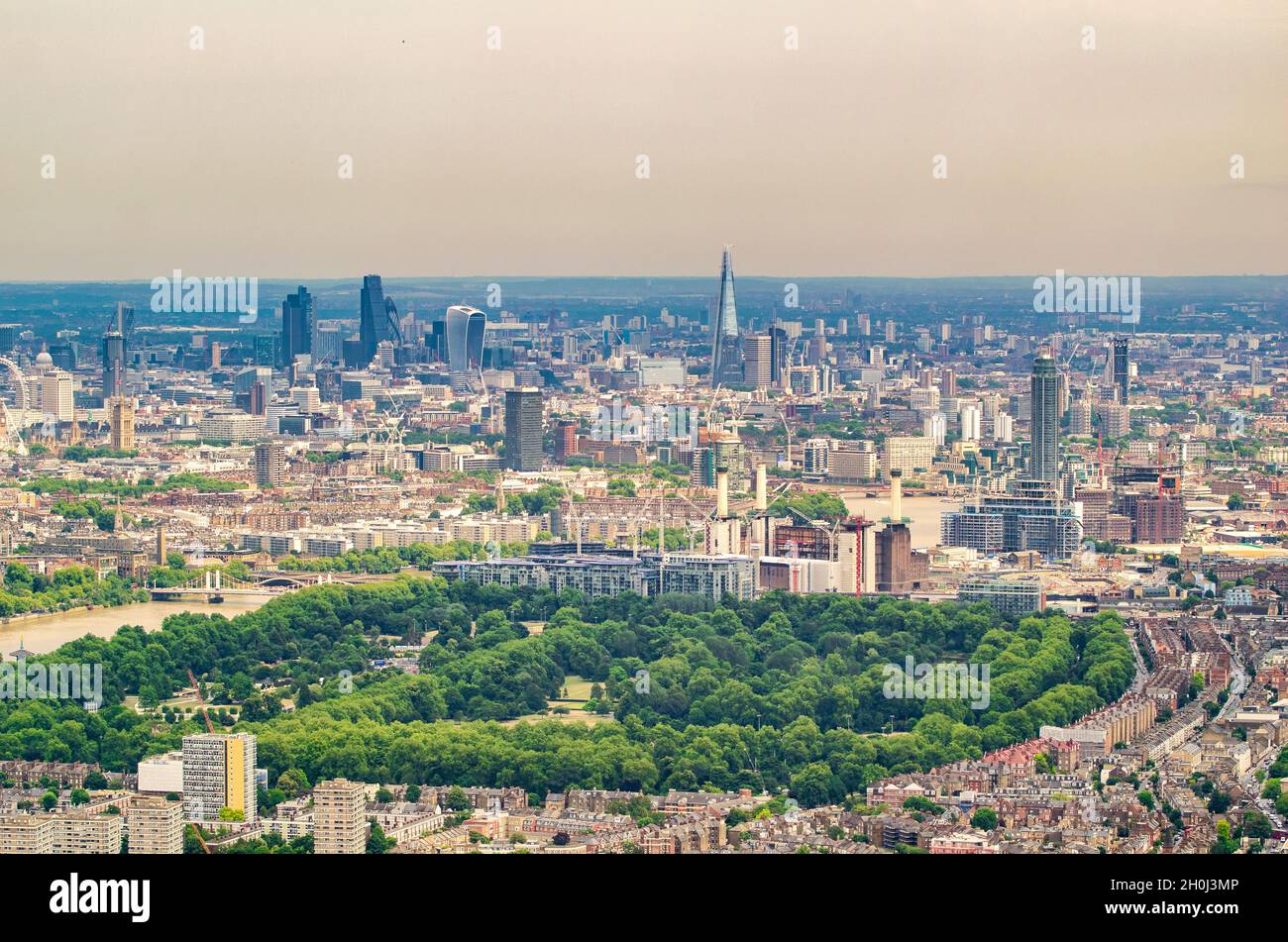 LONDON, UK - JULY 1ST, 2015: Aerial view of city skyline from ...