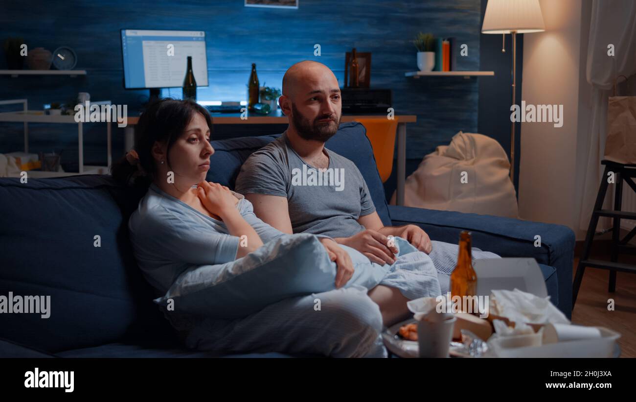 Adult traumatized unhappy alone in pain couple after suffering from ...