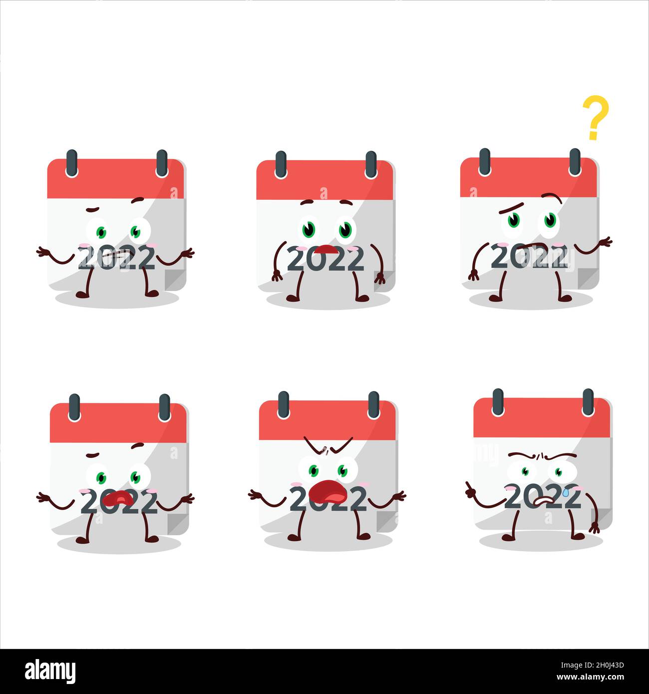 Cartoon character of 2022 calendar with what expression. Vector ...