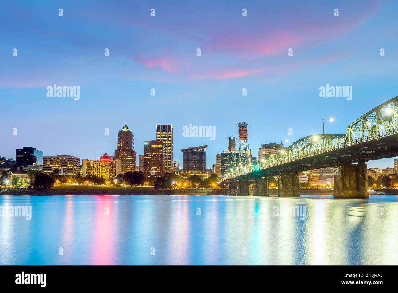 Downtown Portland Oregon skyline at night in USA Stock Photo - Alamy