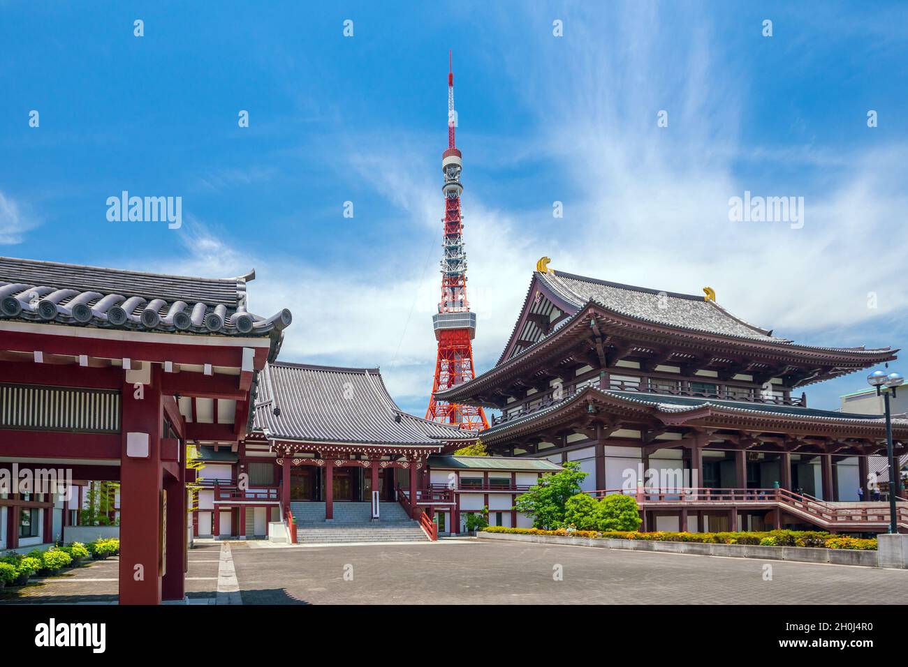 View of Zojo ji Temple and tokyo Tower in Japan Stock Photo - Alamy