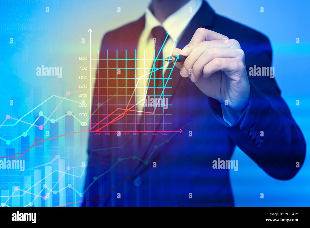 Closeup image of businessman drawing graph,business strategy as concept ...
