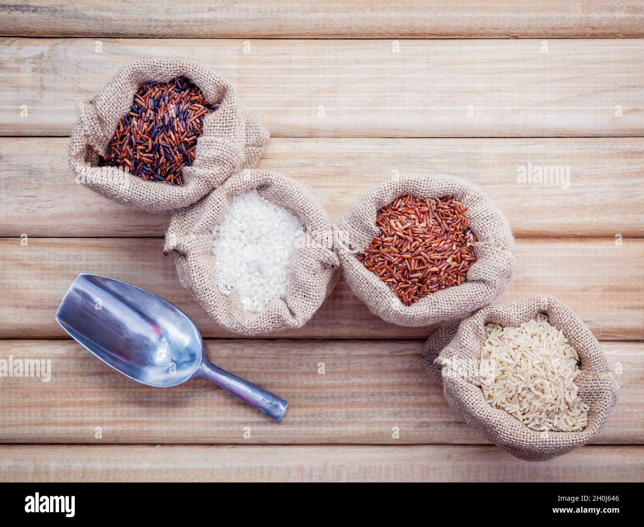 Mixed whole grain traditional thai rices best rices for healthy and super food in hemp sacks bag ...