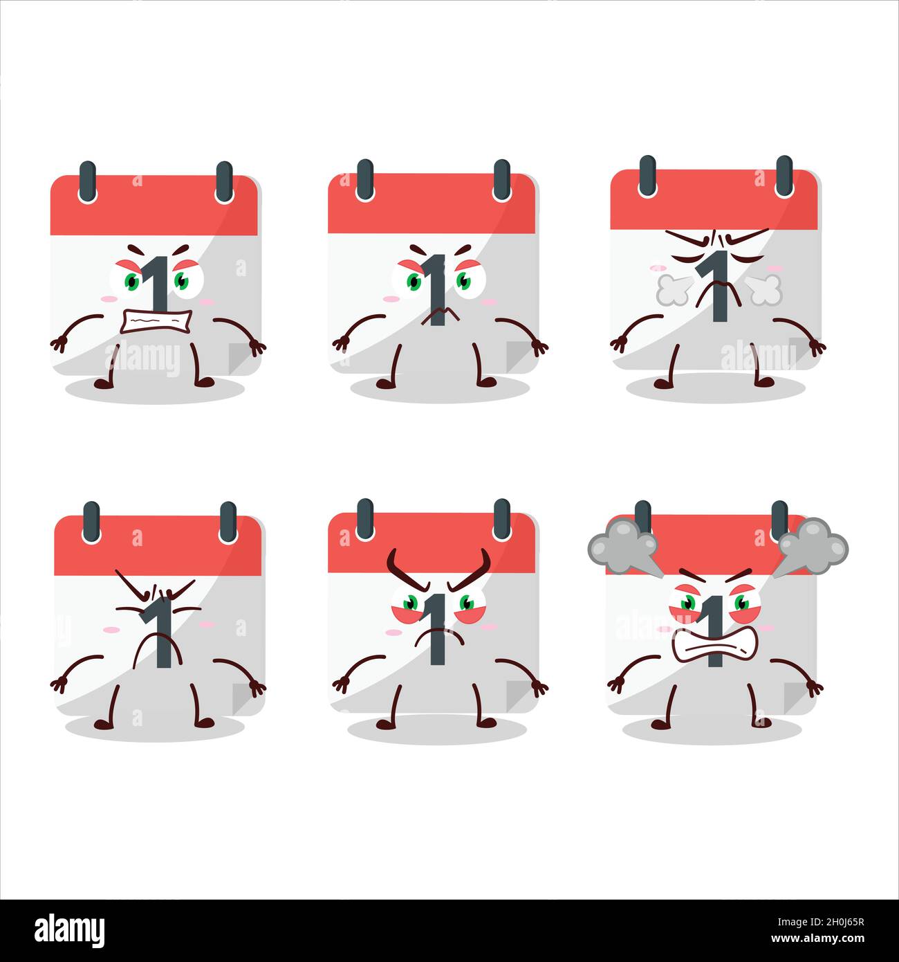 1st Calendar cartoon character with various angry expressions. Vector ...