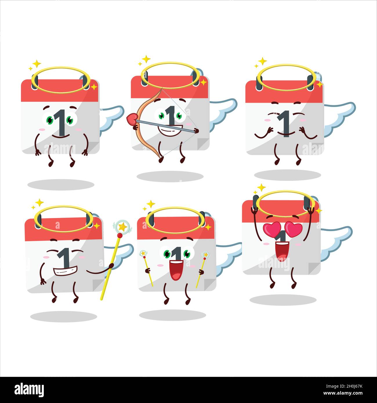 1st Calendar cartoon designs as a cute angel character. Vector ...