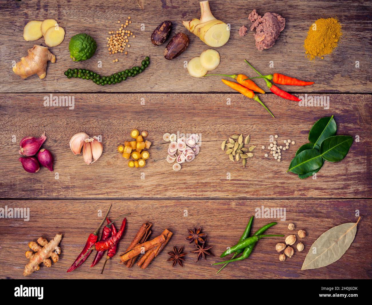 Various of Thai food Cooking ingredients and spice red curry paste ...