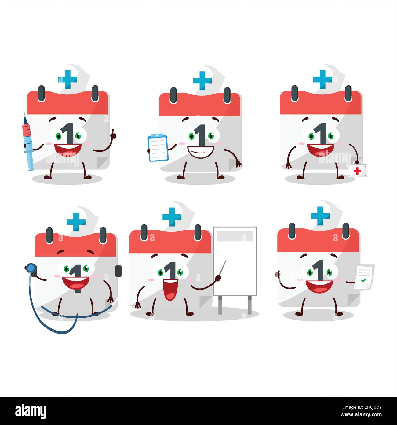 Doctor profession emoticon with 1st calendar cartoon character. Vector ...