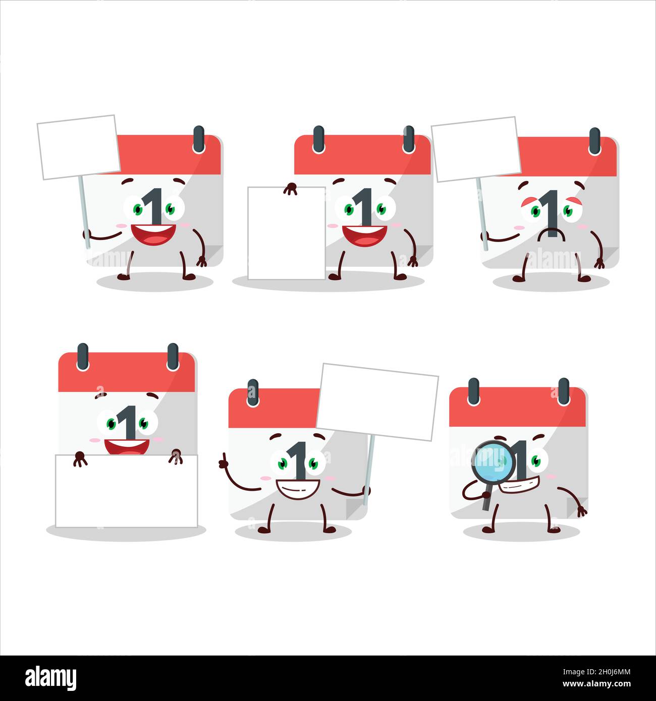 1st Calendar cartoon character bring information board. Vector ...
